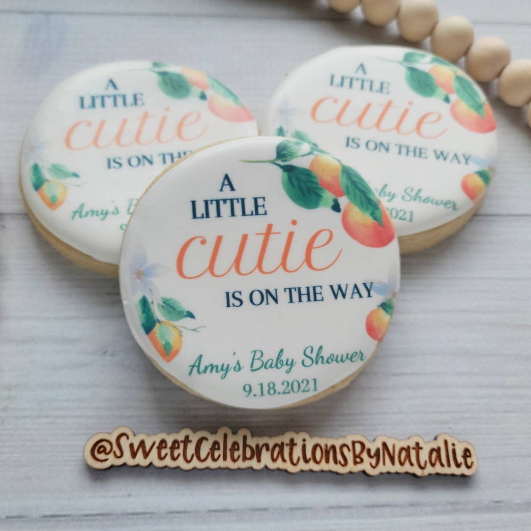 A Little Cutie Cookies is on the Way - Custom Printed Cookie Favor - Etsy