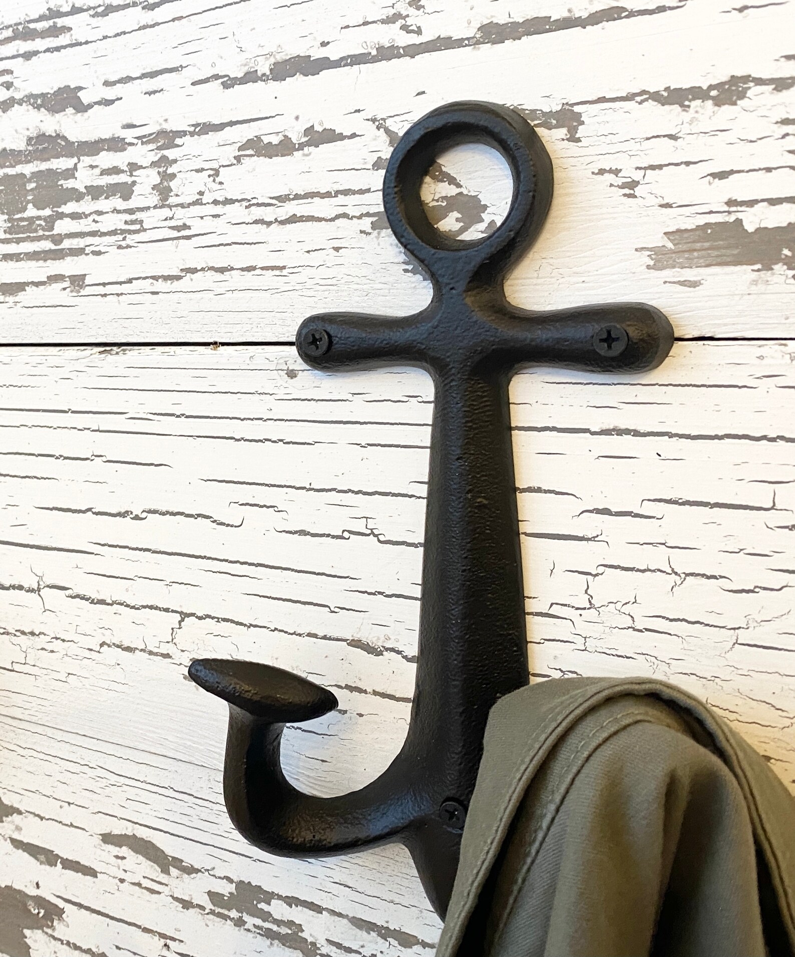 9.25" Tall .. Anchor Wall Hook L Farmhouse Hook L Entryway Hook L Nautical Hook L Black Metal ...