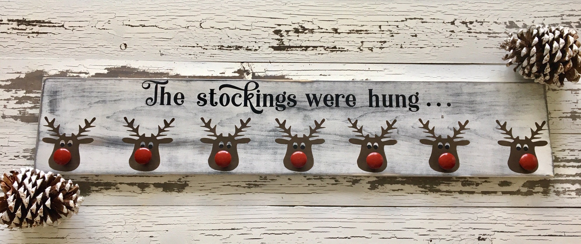 Rustic Distressed Barn Farmhouse - Reindeer Rudolph Wall Sign Stocking ...
