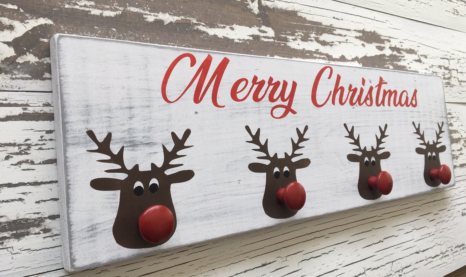 Rustic Distressed Barn Farmhouse - Reindeer Rudolph Wall Sign Stocking ...