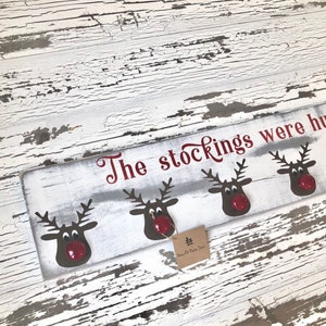 Rustic Distressed Barn Farmhouse - Reindeer Rudolph Wall Sign Stocking ...