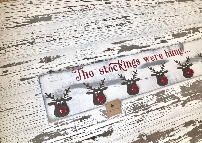 Rustic Distressed Barn Farmhouse - Reindeer Rudolph Wall Sign Stocking ...