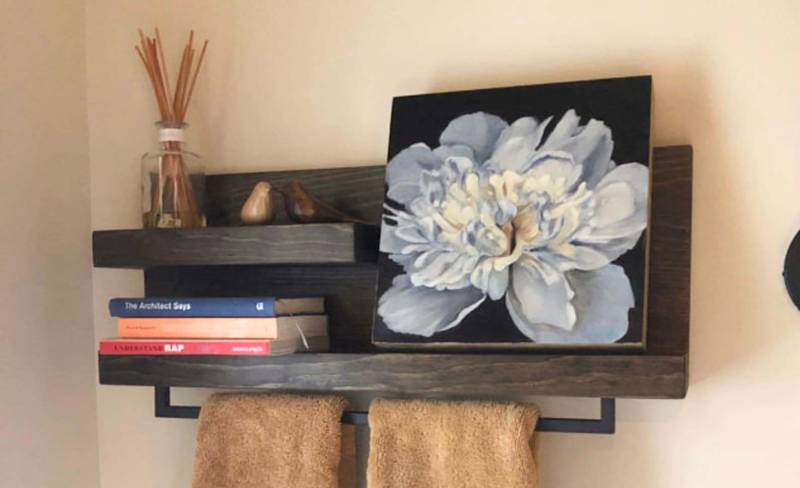 24" Easy Install - Rustic Farmhouse Wood Hand Towel Rack Shelf - Wooden ...