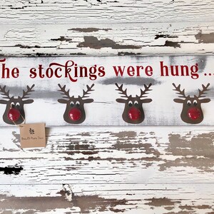 Rustic Distressed Barn Farmhouse - Reindeer Rudolph Wall Sign Stocking ...