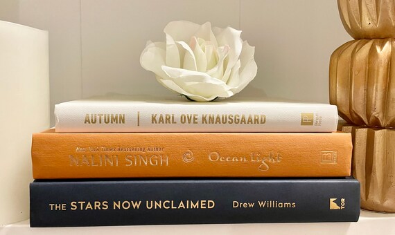 Blue and Gold Decorative Book Stack - Etsy