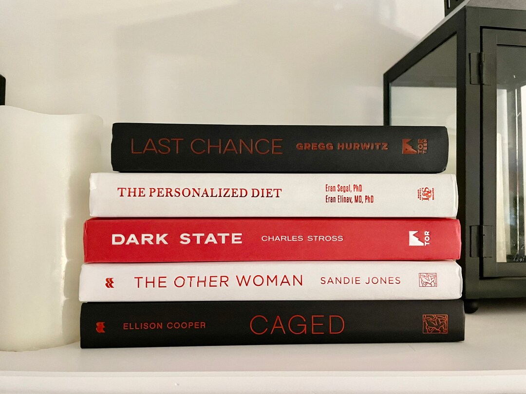 Red Black and White Decorative Book Stack - Etsy