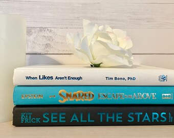 Blue Green Decorative Book Stack | Etsy