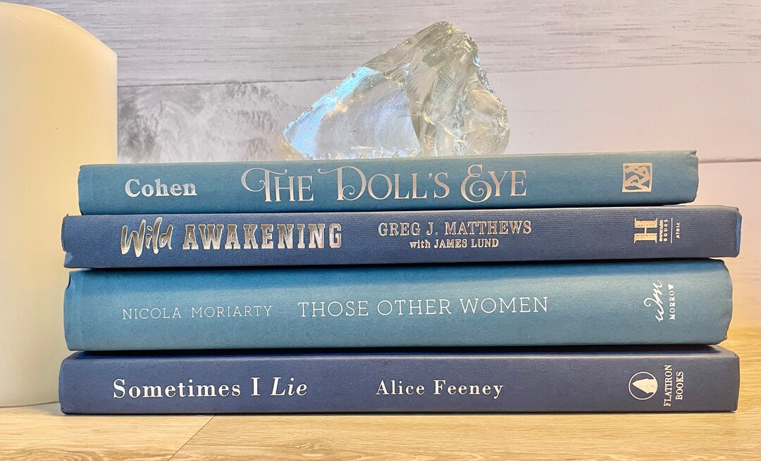 Set of 4 Blue Decorative Book Stack - Etsy