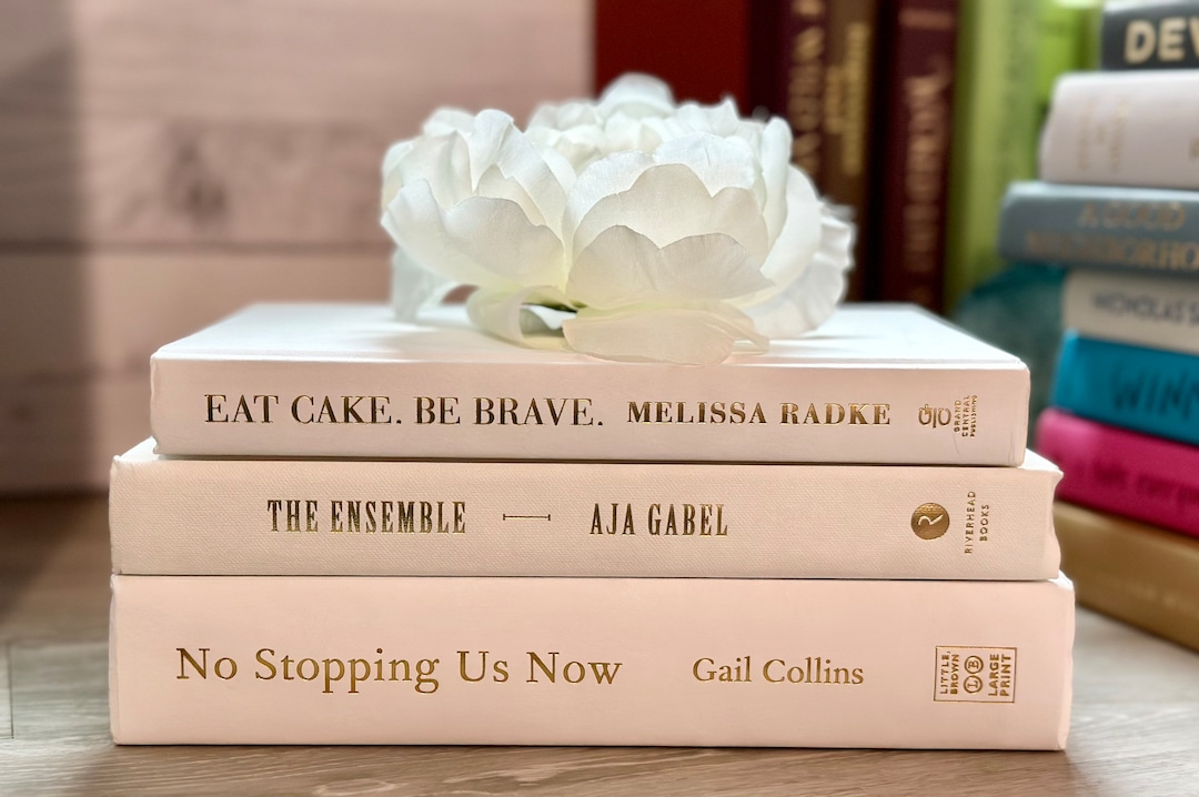 White and Gold Decorative Book Stack - Etsy