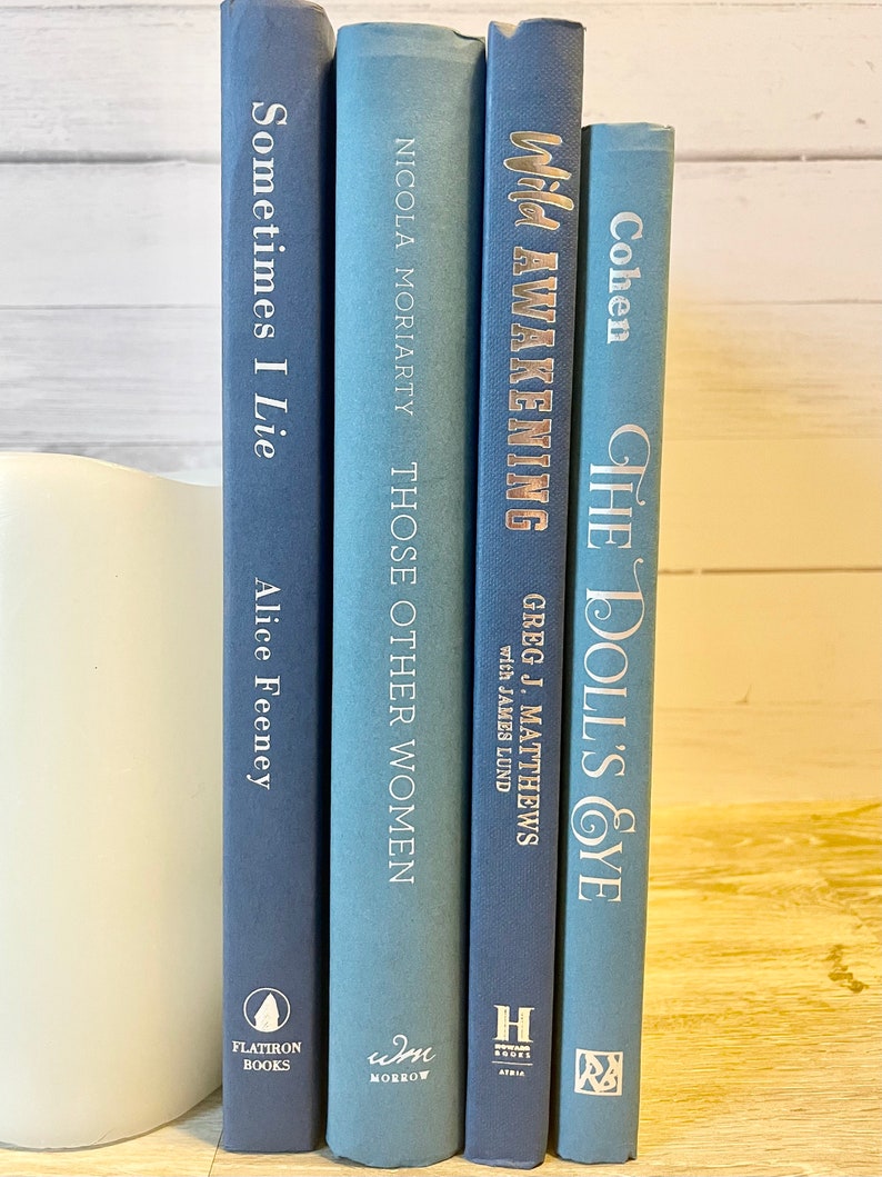 Set of 4 Blue Decorative Book Stack - Etsy