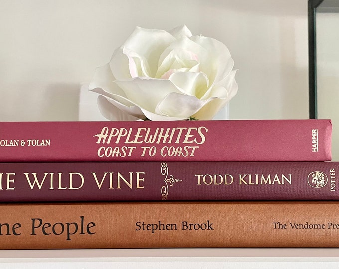 Burgundy Decorative Books Set, Maroon Shelf Decor, Stack of Books, Plum ...
