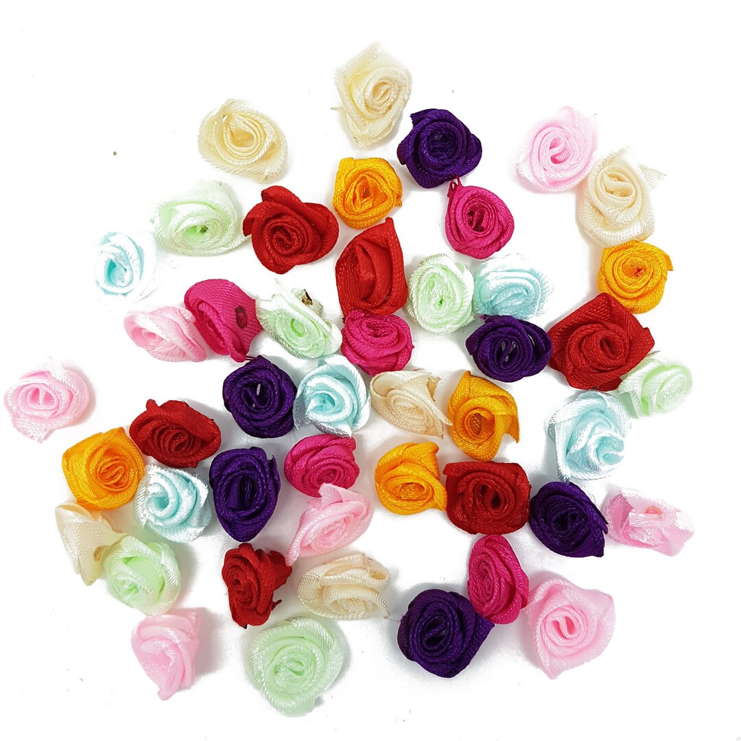 10 PK Small Mini Satin Ribbon Rose Buds Flowers Embellishment - Etsy