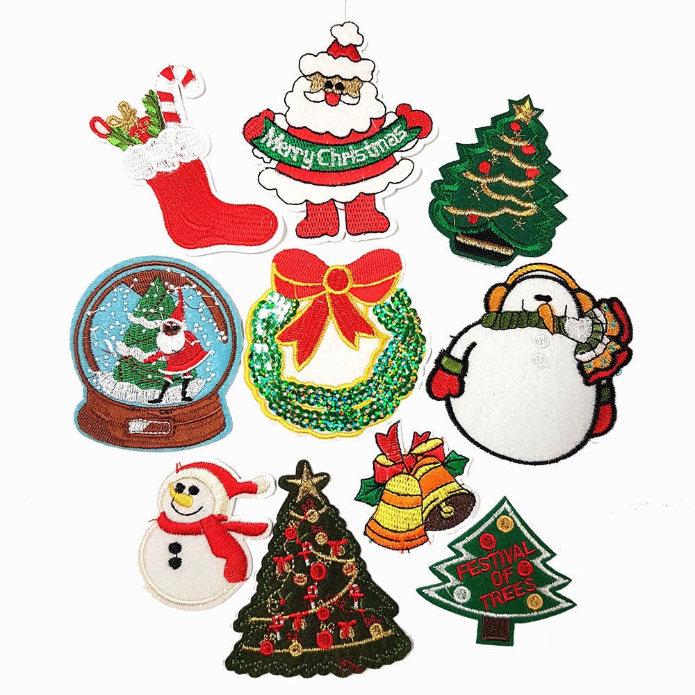 10 Christmas Iron on Patch Appliqués Sew-on & Iron-on | Etsy
