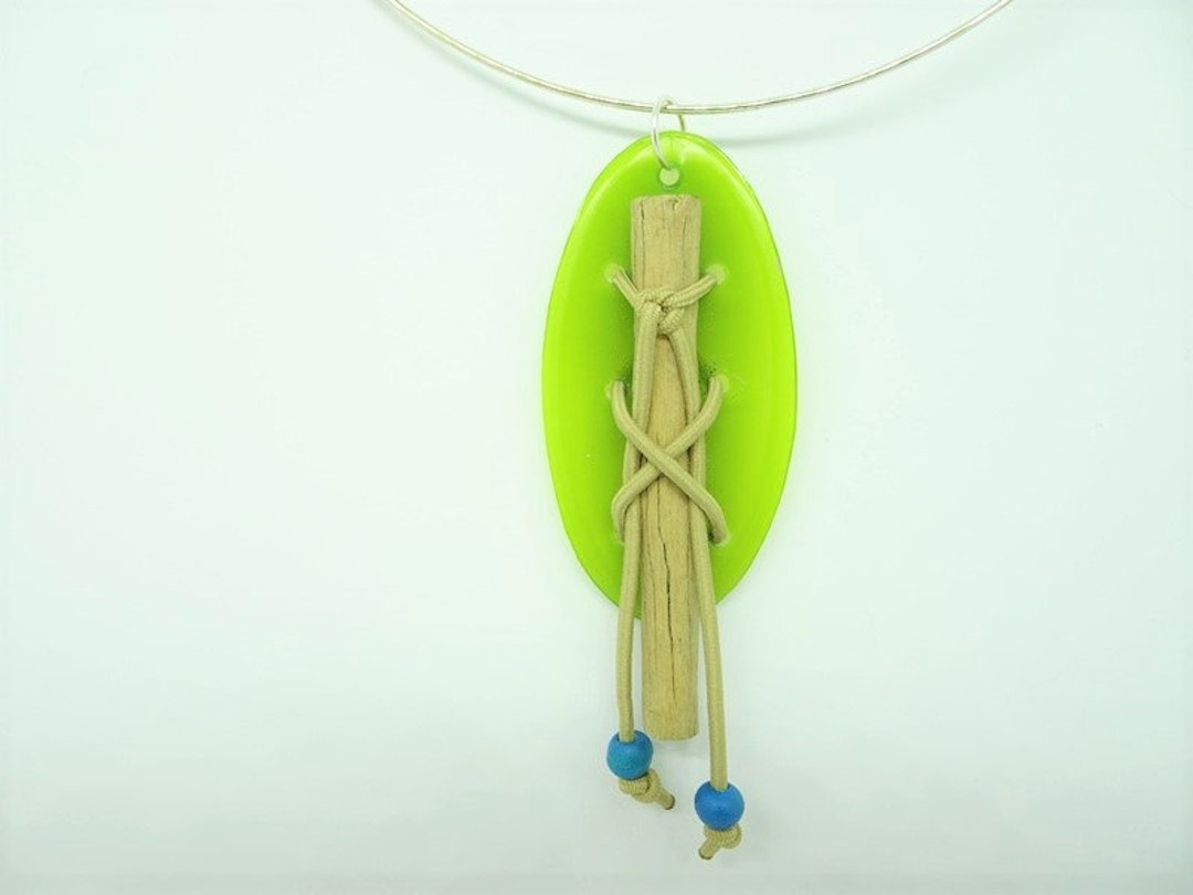Upcycling Jewelry. Zero Waste Jewelry. Pendant in Green Plastic, Wood ...