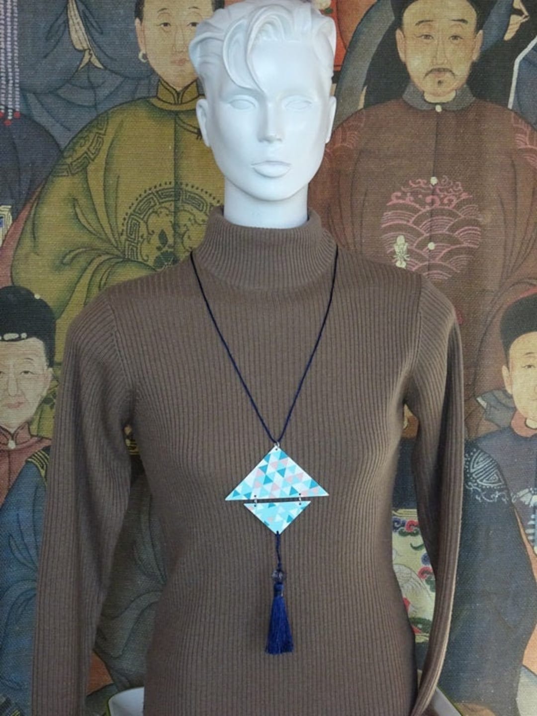 Cardboard Jewelry. Triangular Long Necklace in Cardboard in a Box of ...