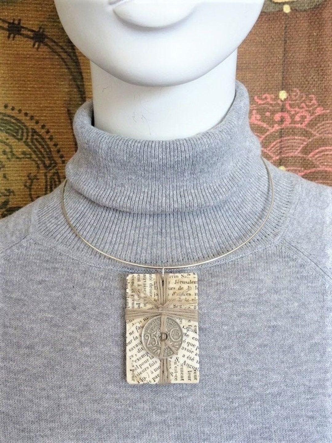 Zero Waste Jewelry. Upcycling Jewel. Bible Pages Pendant, Old French ...