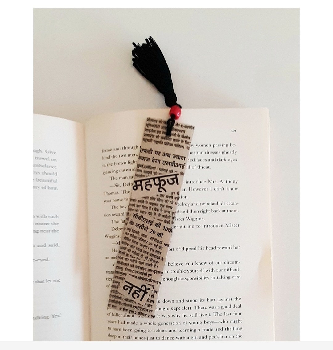Christmas Gift Idea. Hindi Newspaper Bookmark, Black Tassel (A). Unisex ...