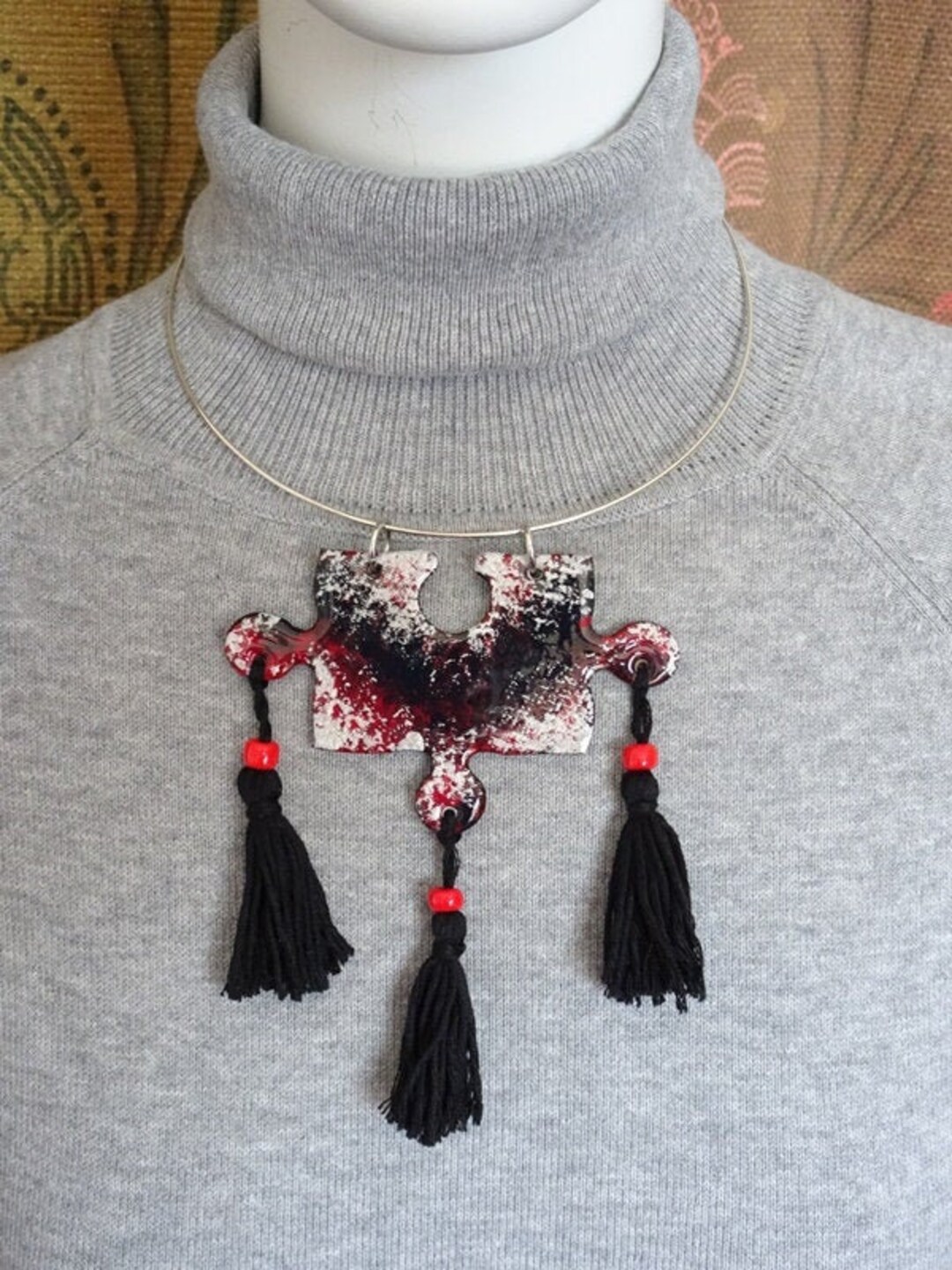 Women's Jewelry. Zero Waste Jewelry. Cardboard Puzzle Pendant, Red ...