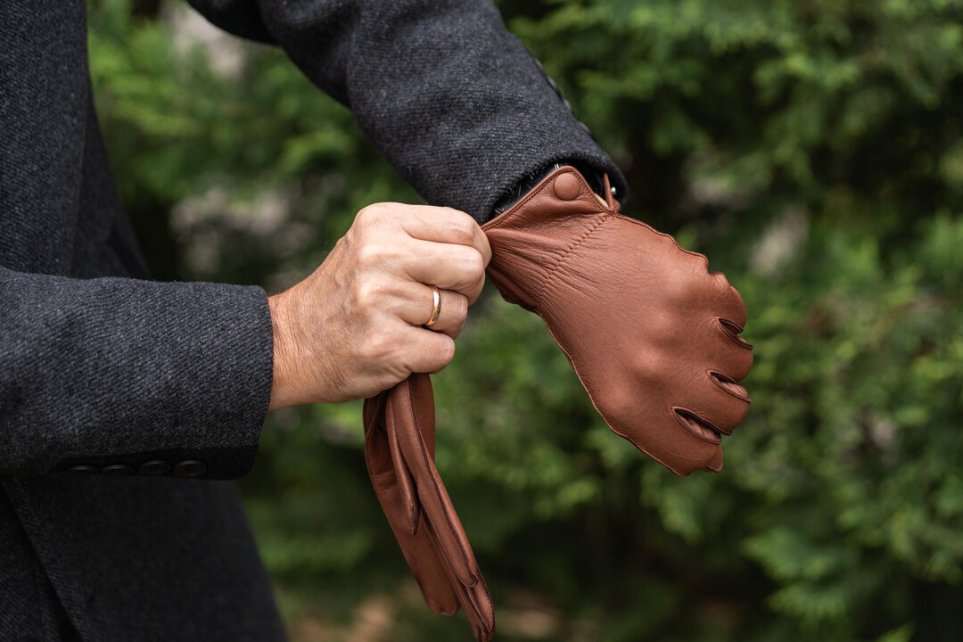 Men's WOOL Lined Gloves - WALNUT - Deerskin Leather - Etsy