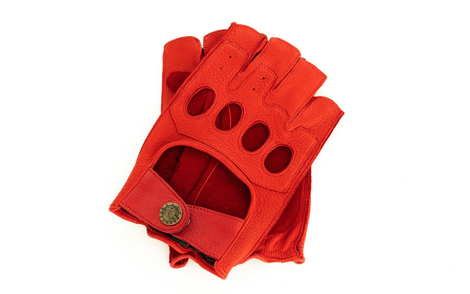 Men's FINGERLESS Leather Gloves RED Deerskin Leather | Etsy