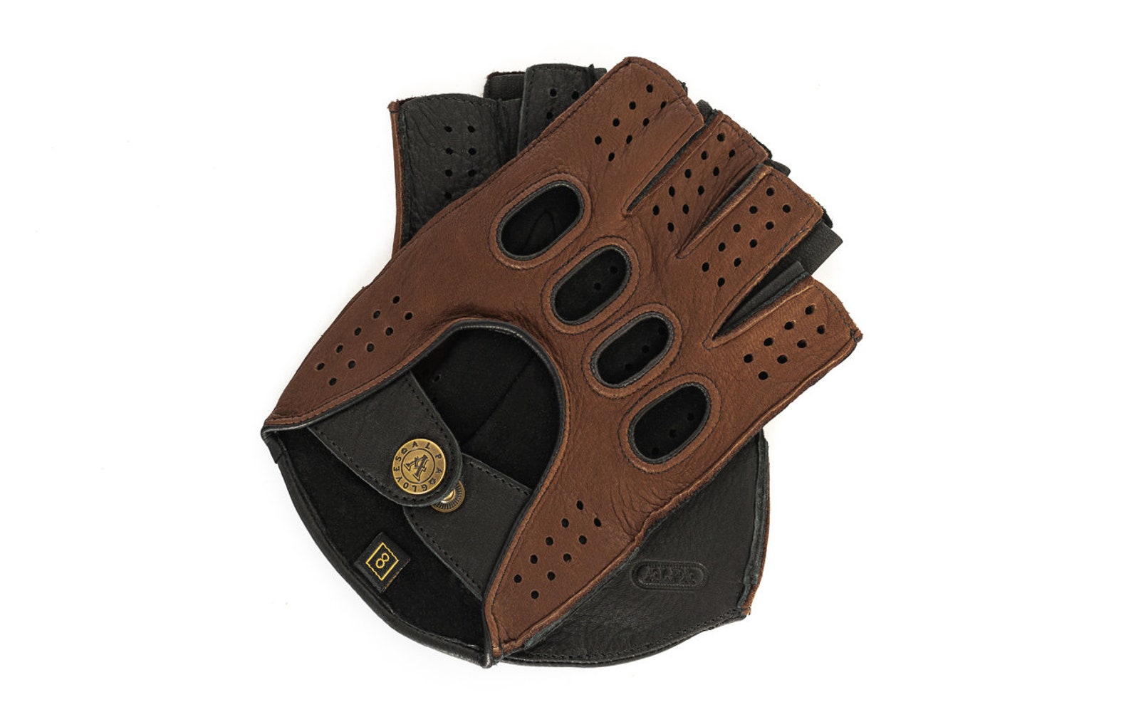 Men's FINGERLESS Leather Gloves BROWN-BLACK Deerskin - Etsy