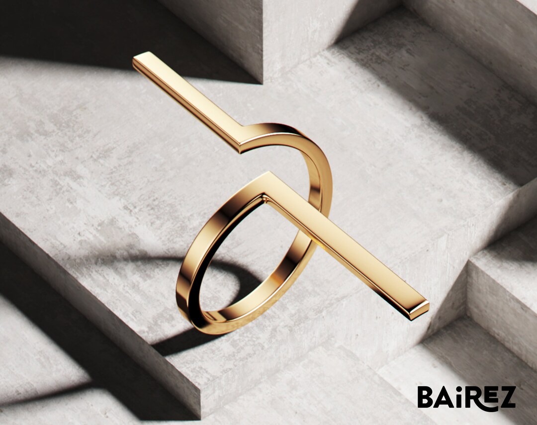 Bar Ring, Simple Gold Ring, Dainty Bar Ring, Modern Bar Ring, Parallel ...