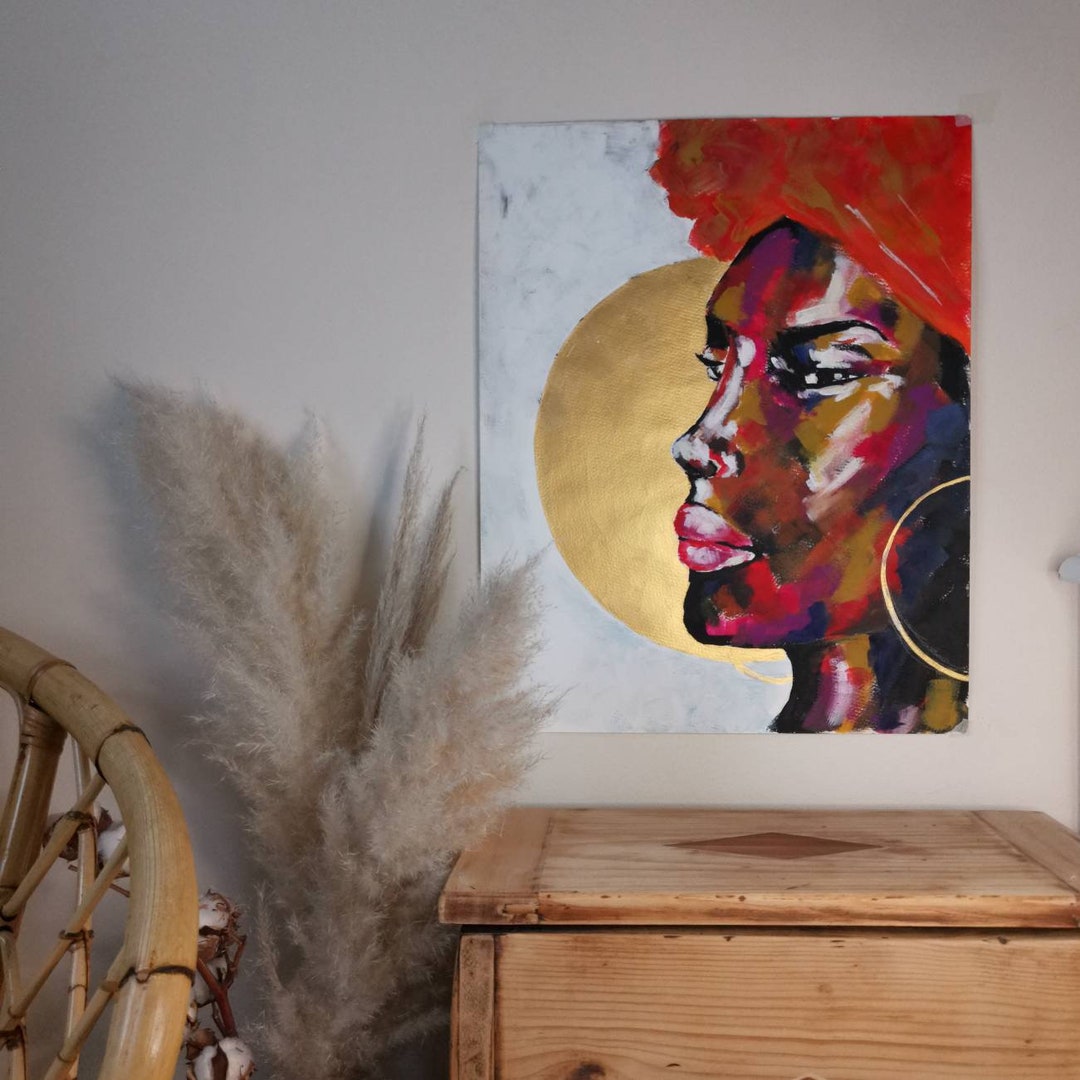 African Woman Wall Art Black Girl Portrait Abstract Face Etsy