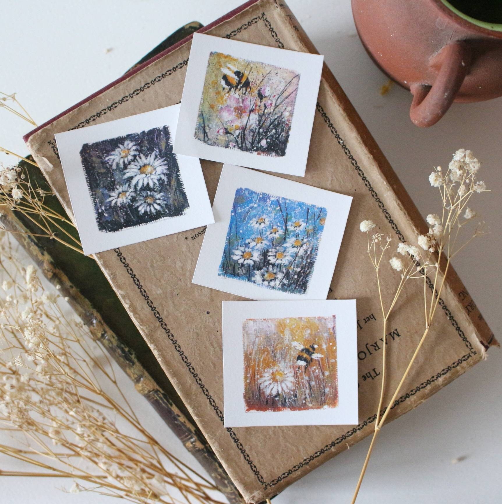 Miniature prints set of 6 bee and daisy art Art & Collectibles Painting ...