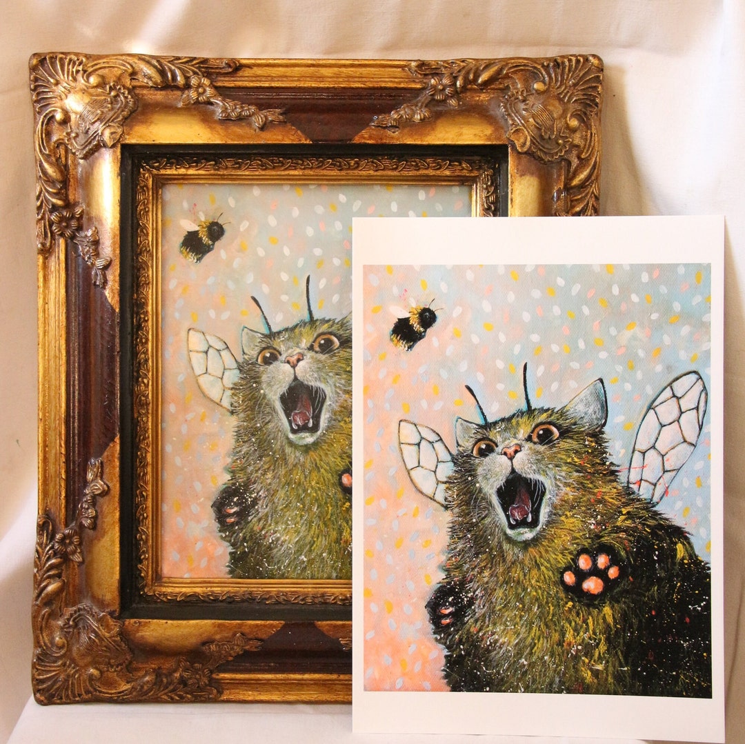 Garden Cat Print, Giclee Print, Bumble Cat by Ingrida - Etsy