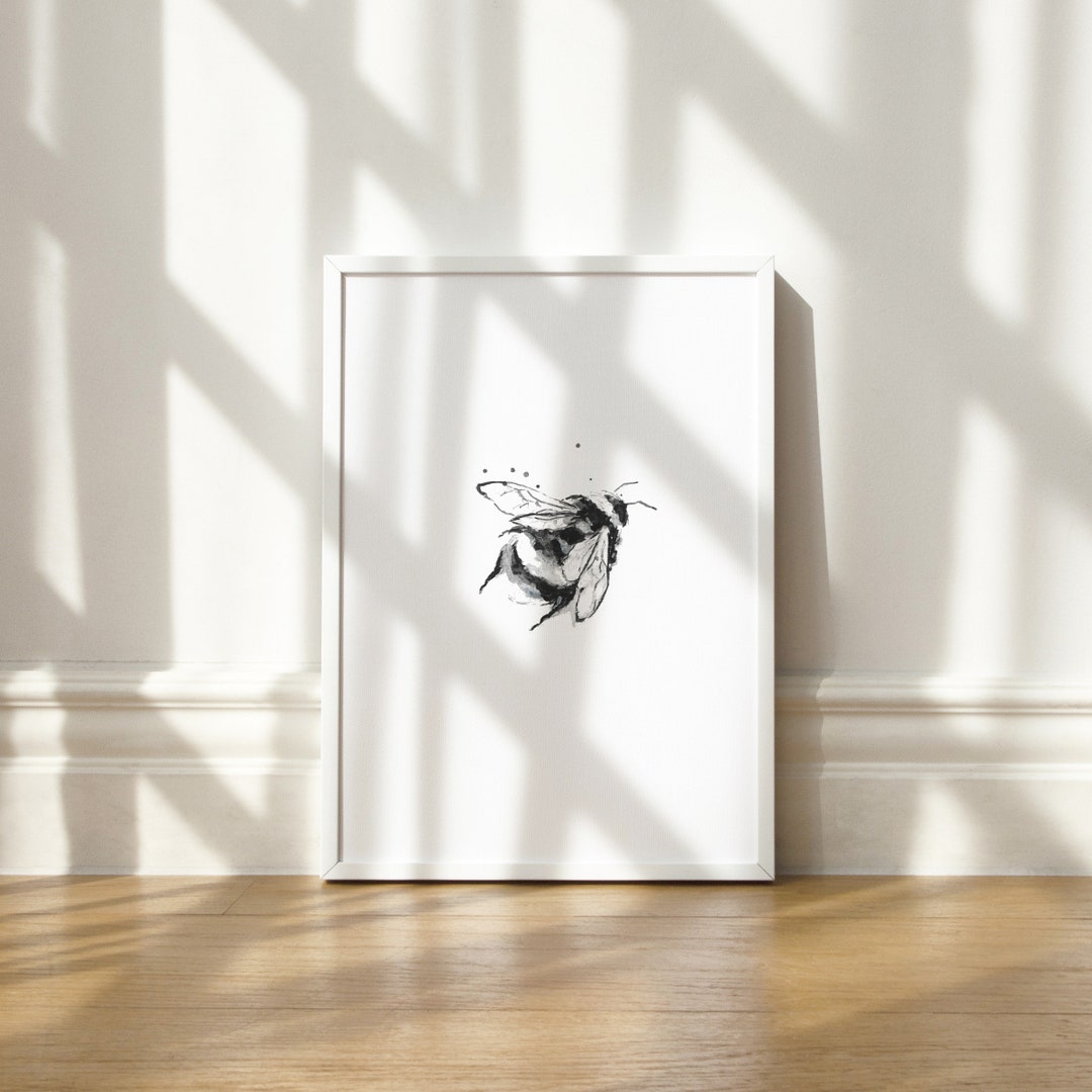 Bumble Bee Trio Art Print, Monochrome Art, Bee Giclee Print, Black and ...