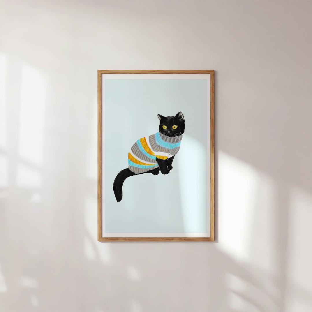 Cat Print, Printable Art, Cat With Sweater, Birthday Gift, Wall Art ...