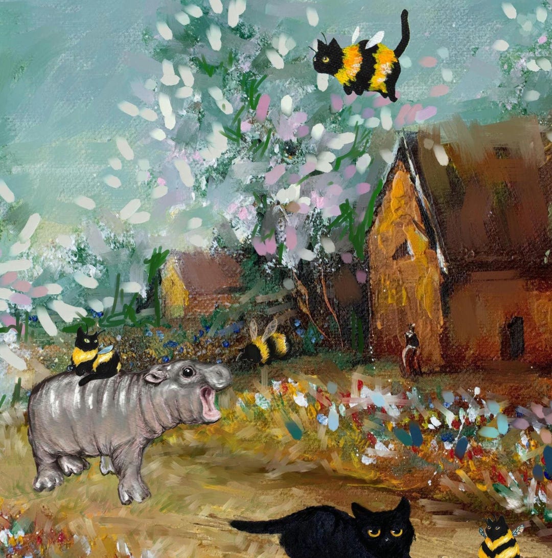 Cat Art, Moo Deng and Bumble Cats - Etsy
