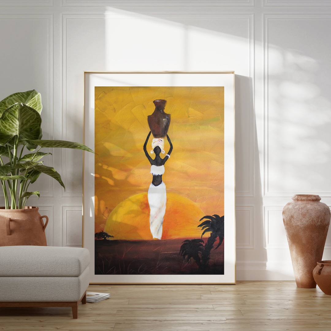 African Art Print, Black African Woman, Ethnic African Art, Sari-clad ...