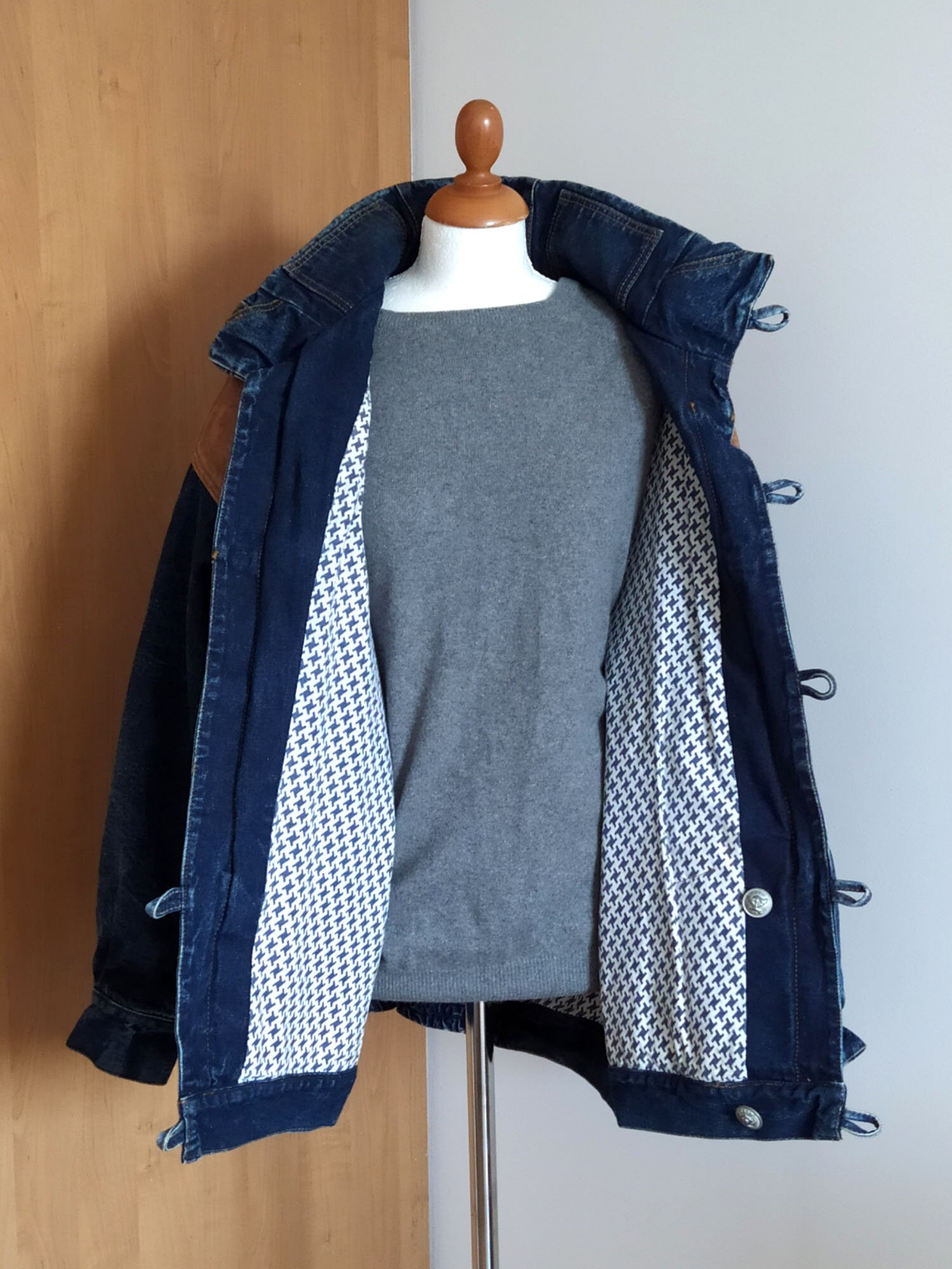 Denim Coat With Real Leather Details, Vintage Get Used Classic Jeans by ...