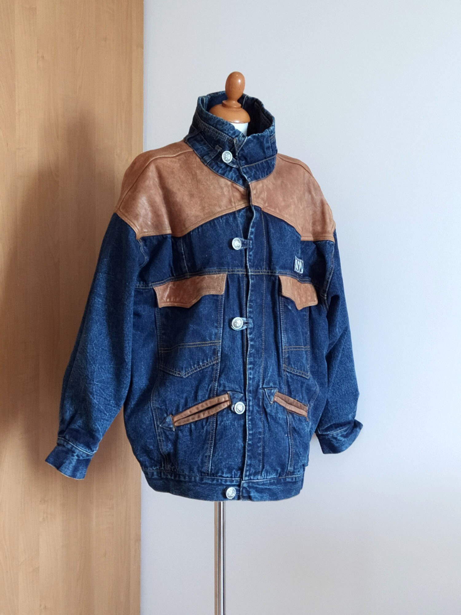 Denim Coat With Real Leather Details, Vintage Get Used Classic Jeans by ...