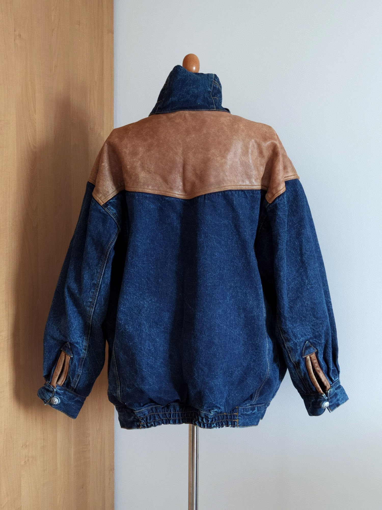 Denim Coat With Real Leather Details, Vintage Get Used Classic Jeans by ...