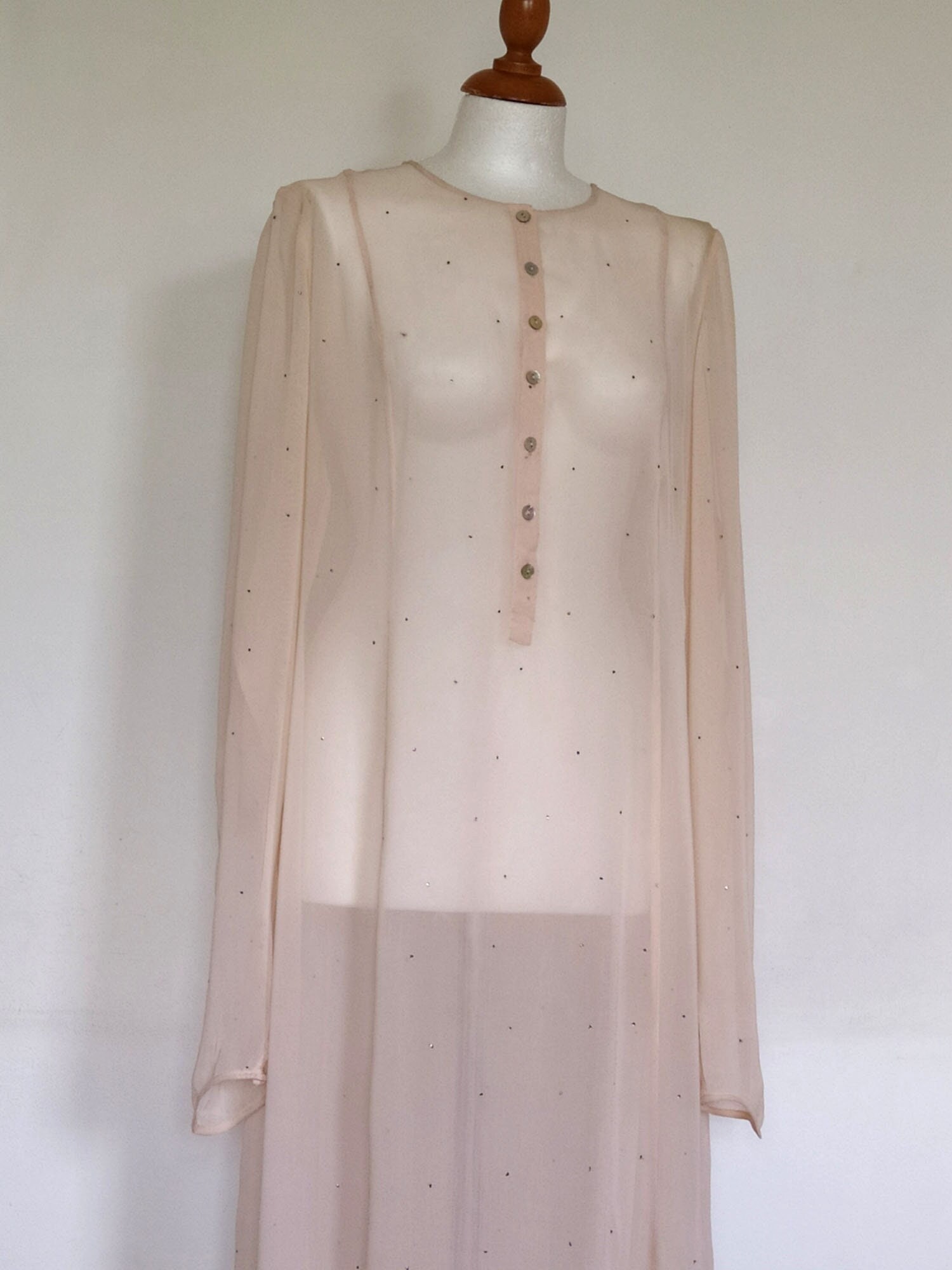 Sheer Long Dress Tunic With Sparkles and Side Slits in Blush Color ...