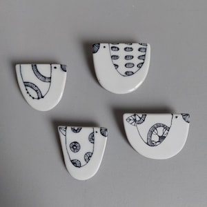 Ceramic Bird Brooch, Blue and White Bird Brooch, Whimsical Jewellery ...