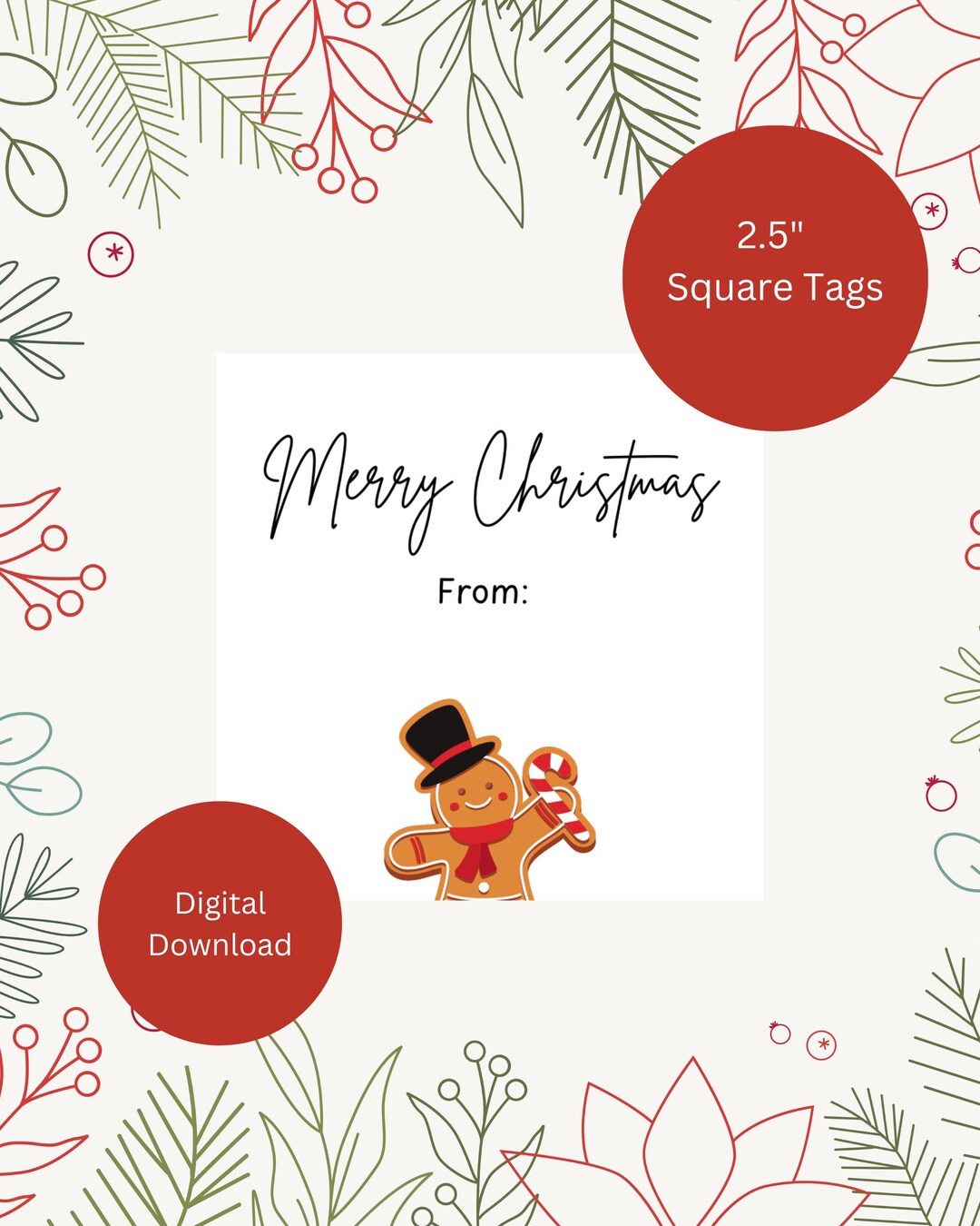 Digital Gingerbread Man Gift Tags-printable Christmas Gift Tags ...