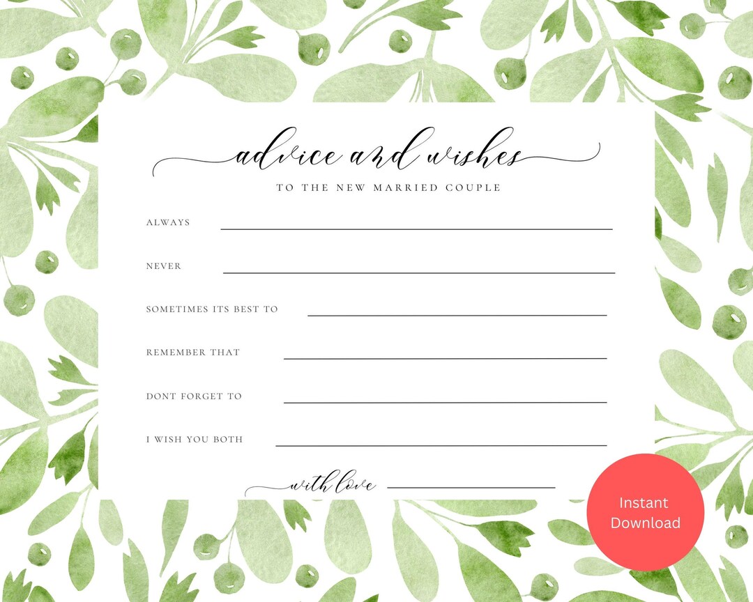 Advice and Wishes for the Bride and Groom - Advice Cards for Newlyweds ...