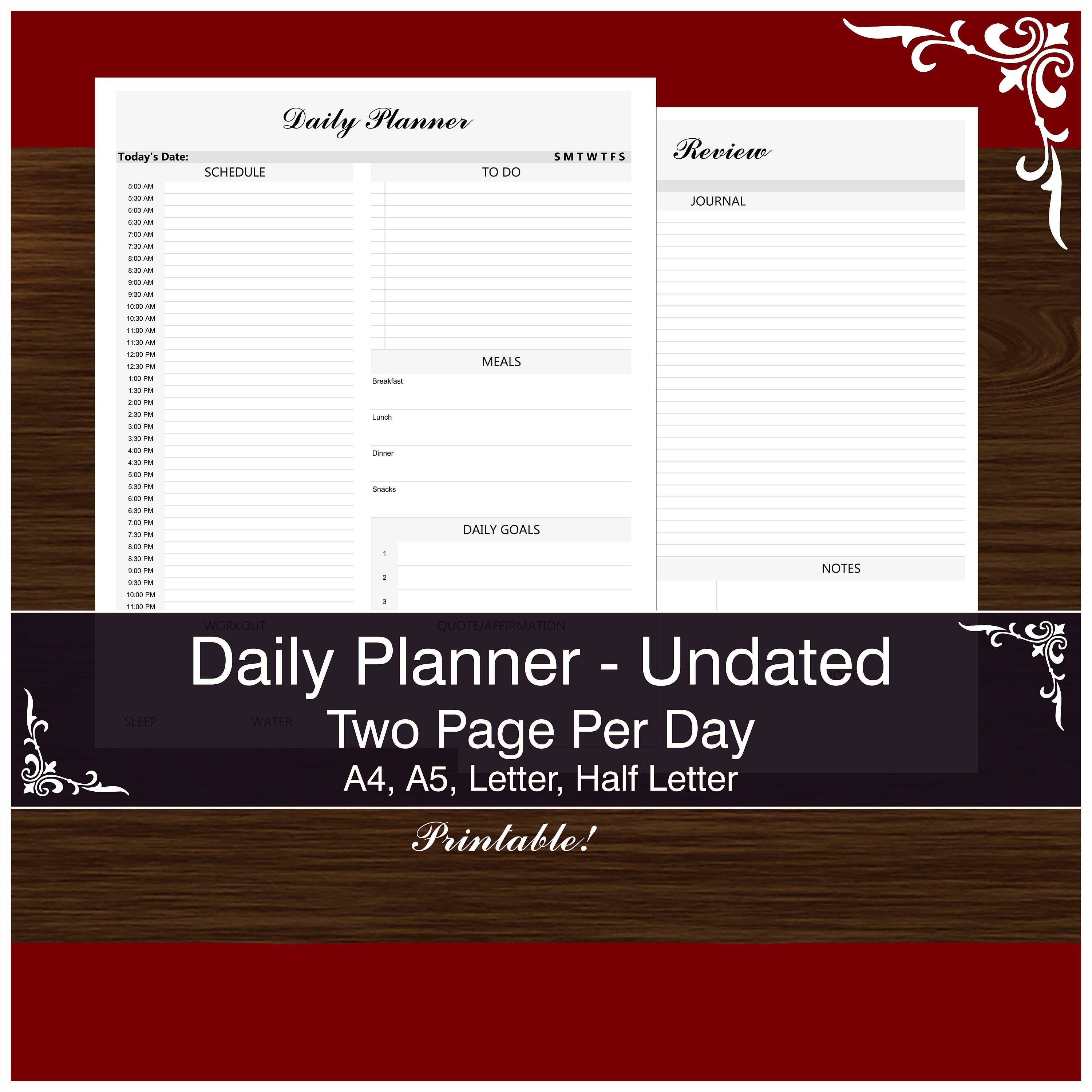 2 Pages per Day - Daily Undated Planner, Printable PDF - Stay Organized ...
