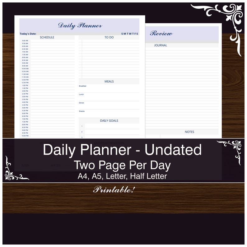 2 Pages per Day - Daily Undated Planner, Printable PDF - Stay Organized ...