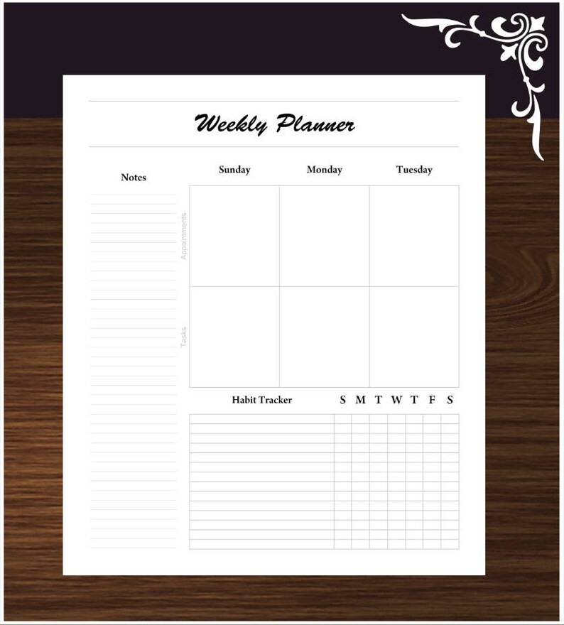 Minimalist Weekly Planner - Undated - Printable PDF - Letter Size ...