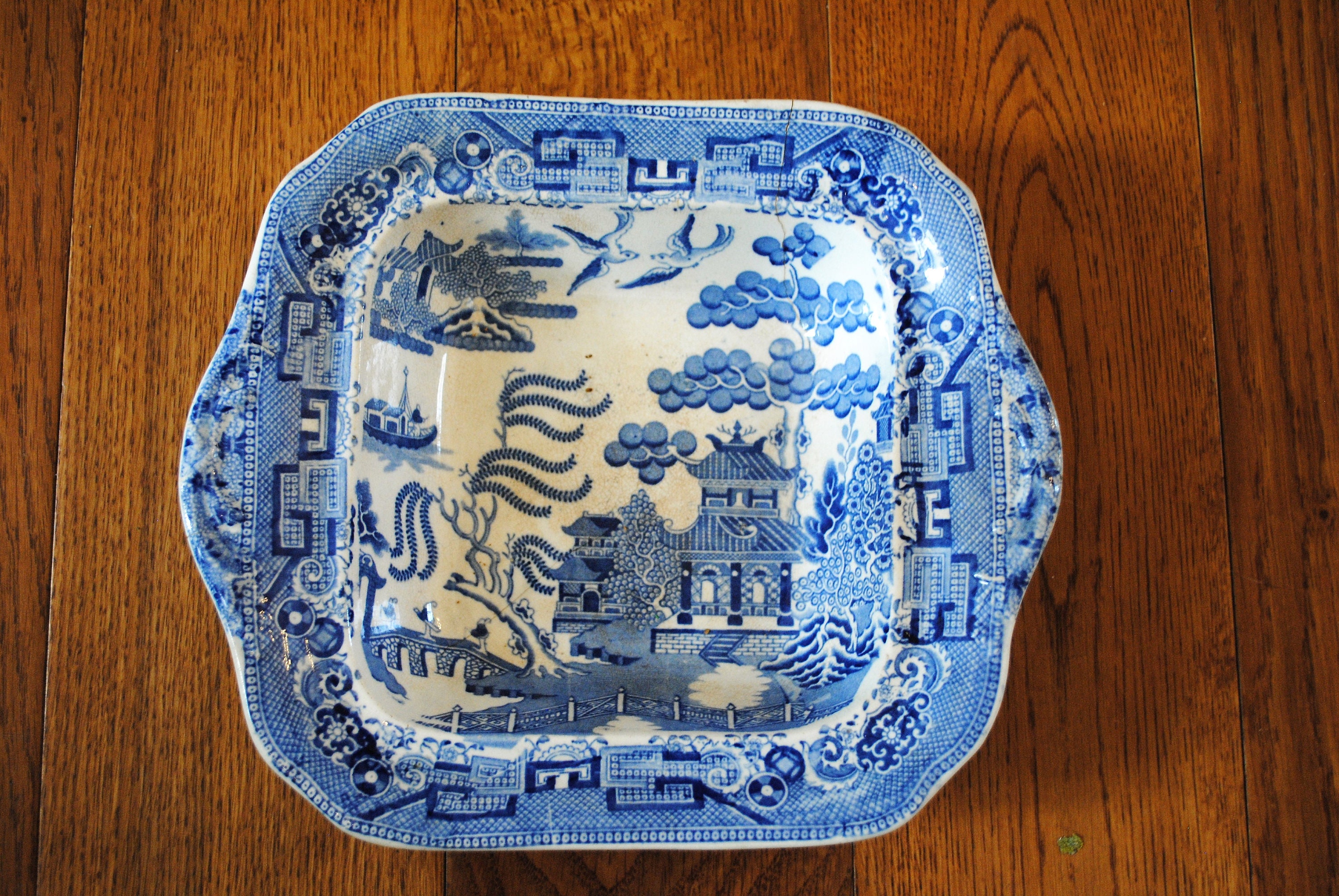 Antique Blue and White Willow Pattern Serving Dish - Etsy UK