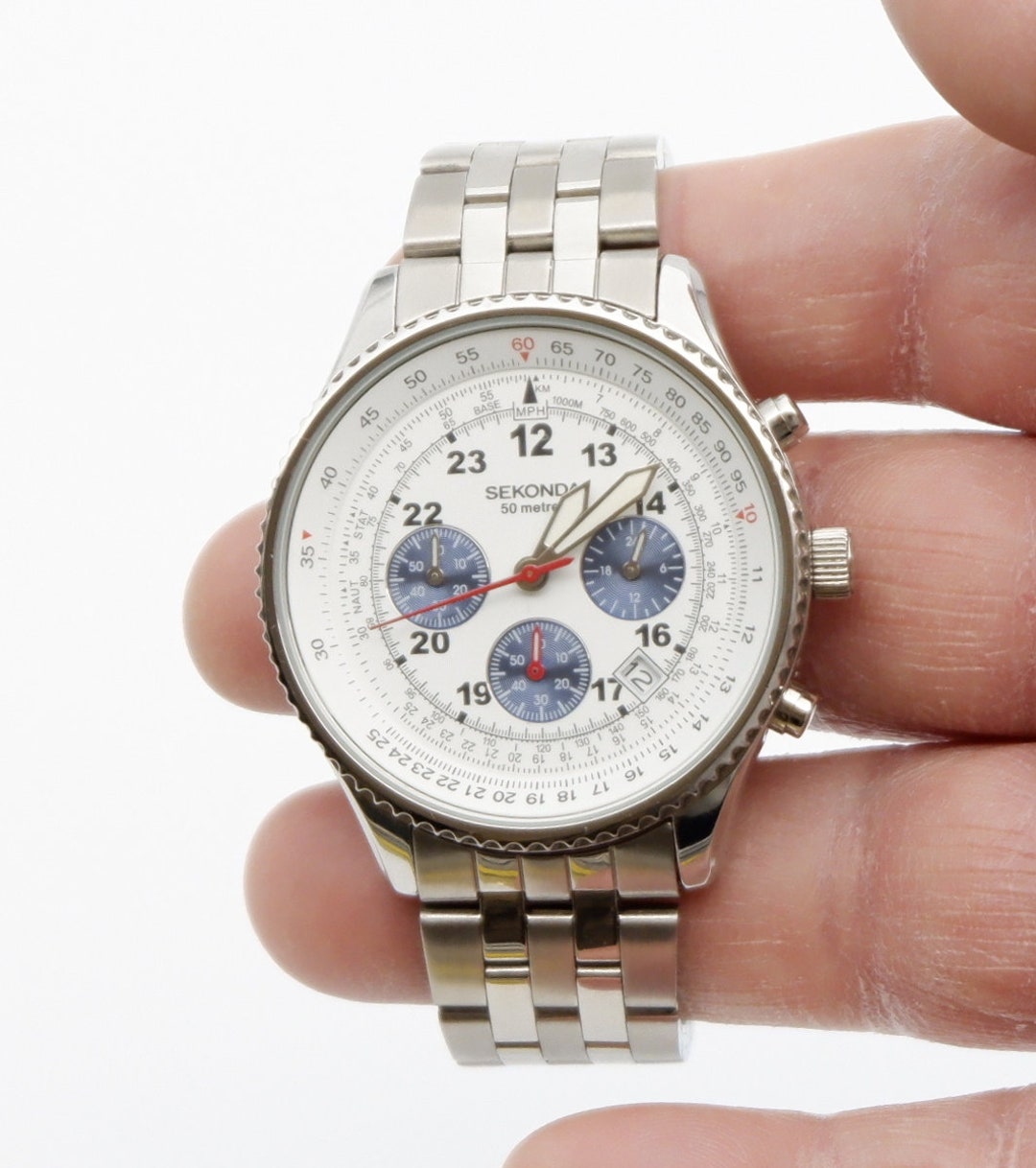 Seconda Gents or Ladies Watch Brushed Stainless Steel Case Clear White ...
