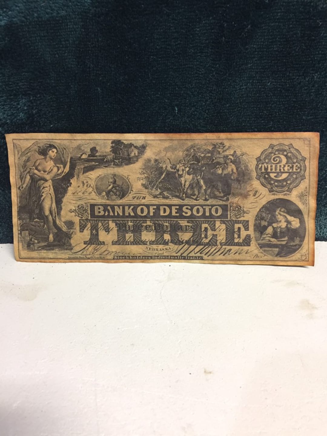 Bank of Desoto Nebraska Three Dollar Bill 1967 Nebraska Centennial ...