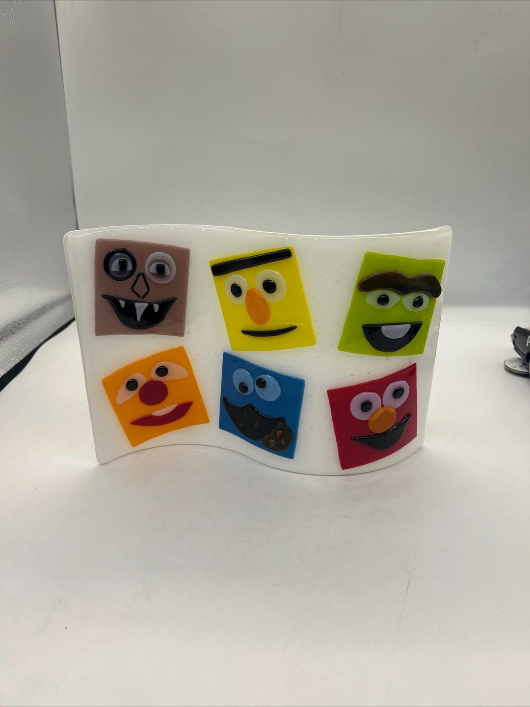 Sesame Street Milk Glass Character Glass Display Count , Grouch , Elmo ...