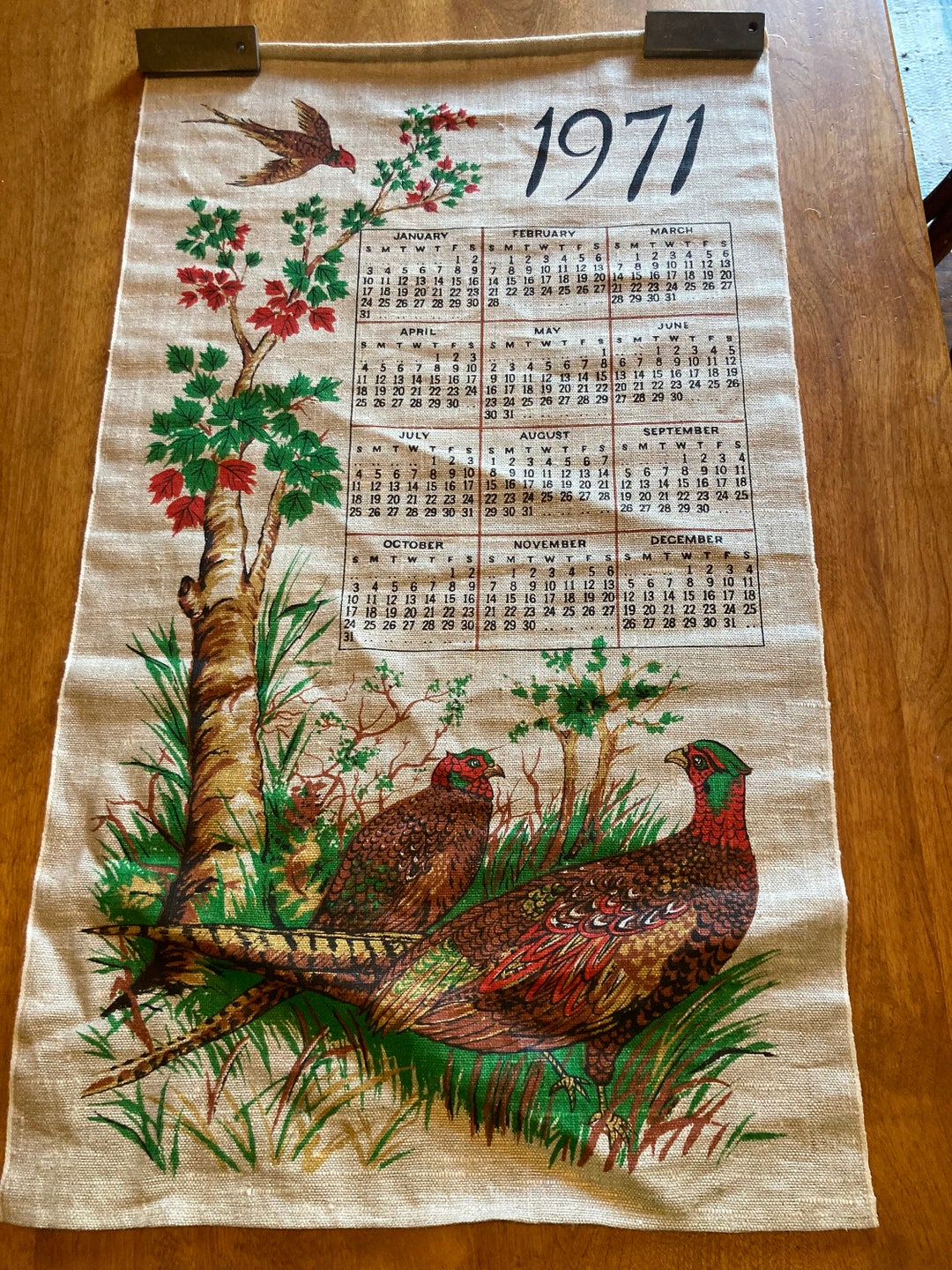 1977 Cloth Year Calendar Ring Neck Pheasants Wall Hanging - Etsy