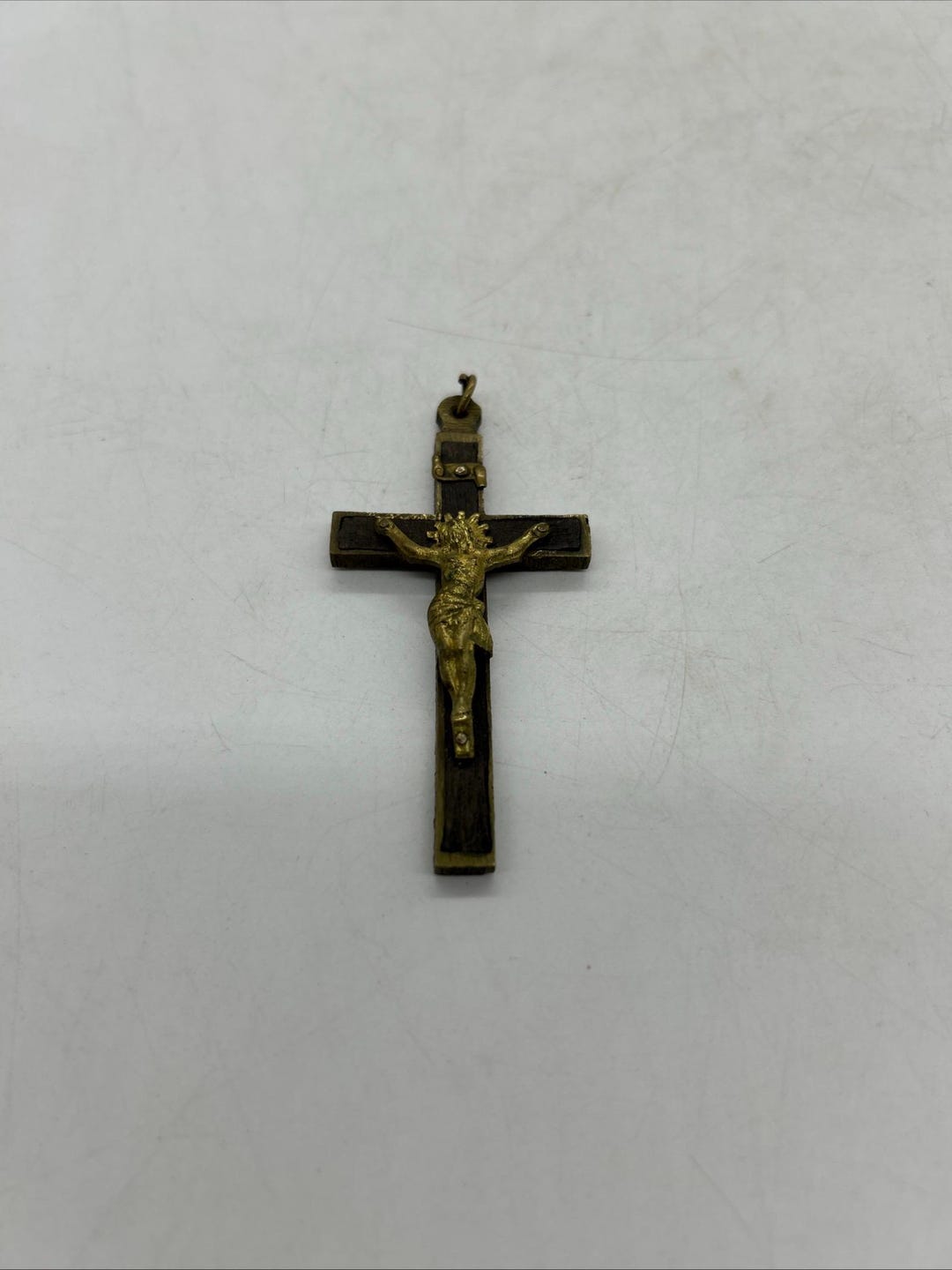 Vintage Crucifix Black Ebony Wood Cross in Brass Frame Amazing Detail ...