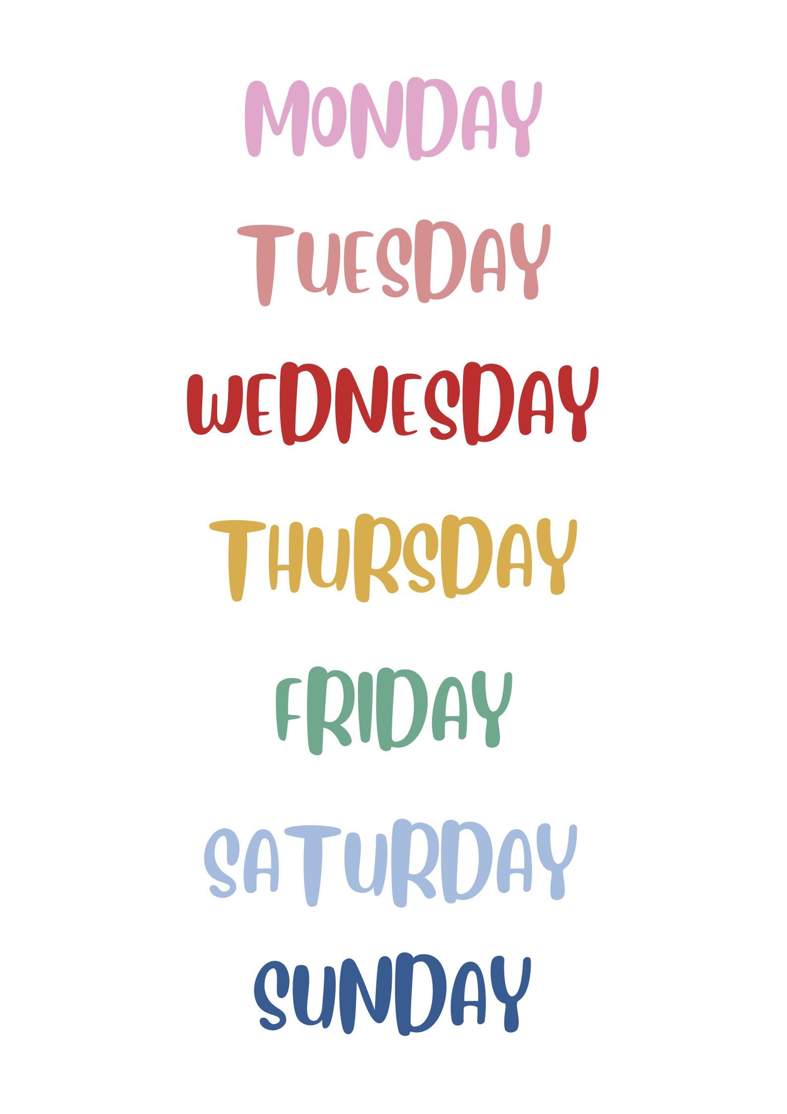 Set of 3 Alphabet Days of the Weeks Numbers Rainbow Colours Playroom ...
